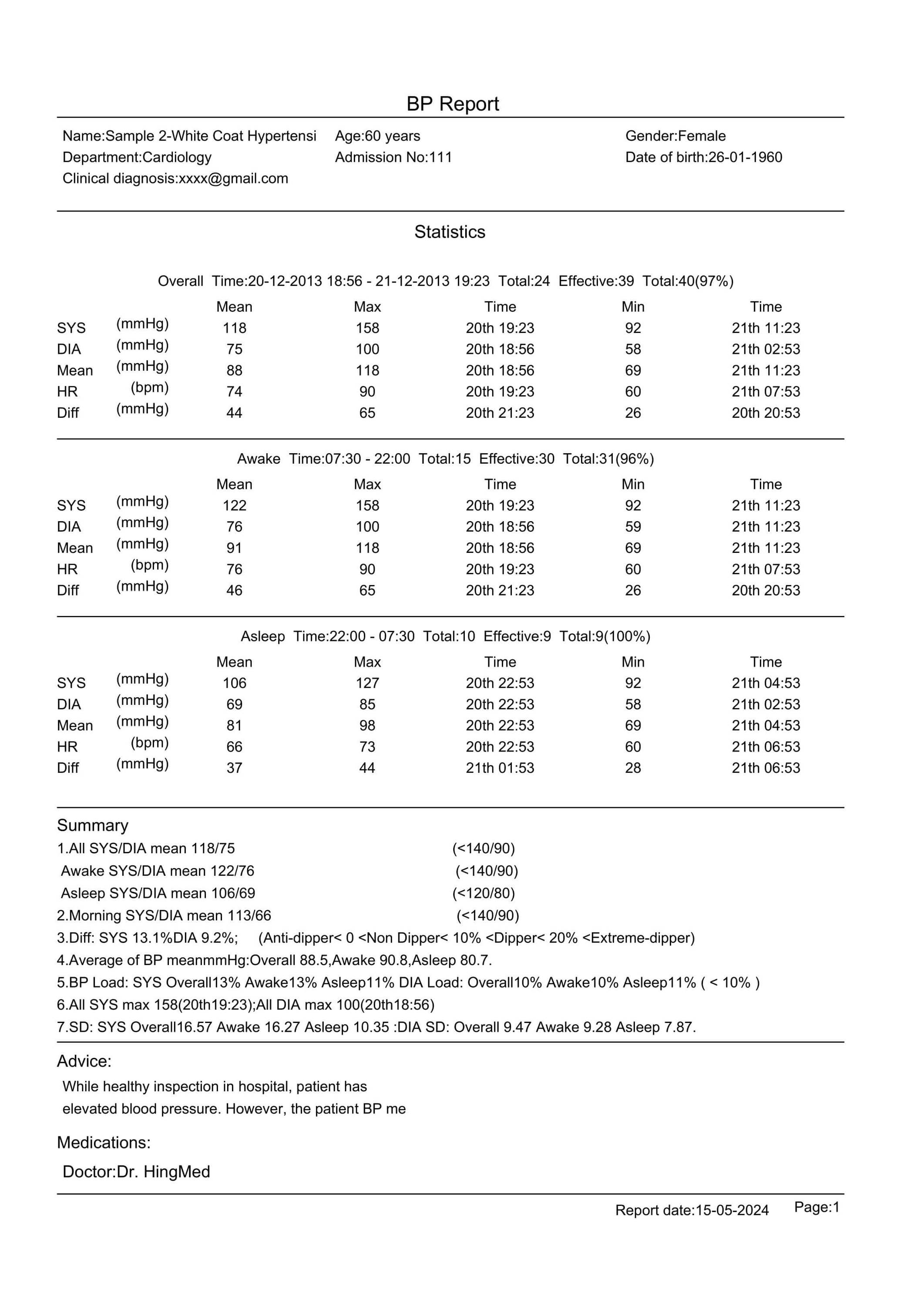 24-Hour Ambulatory Blood Pressure Monitor with PC Software, ESH Validated High Accuracy ...